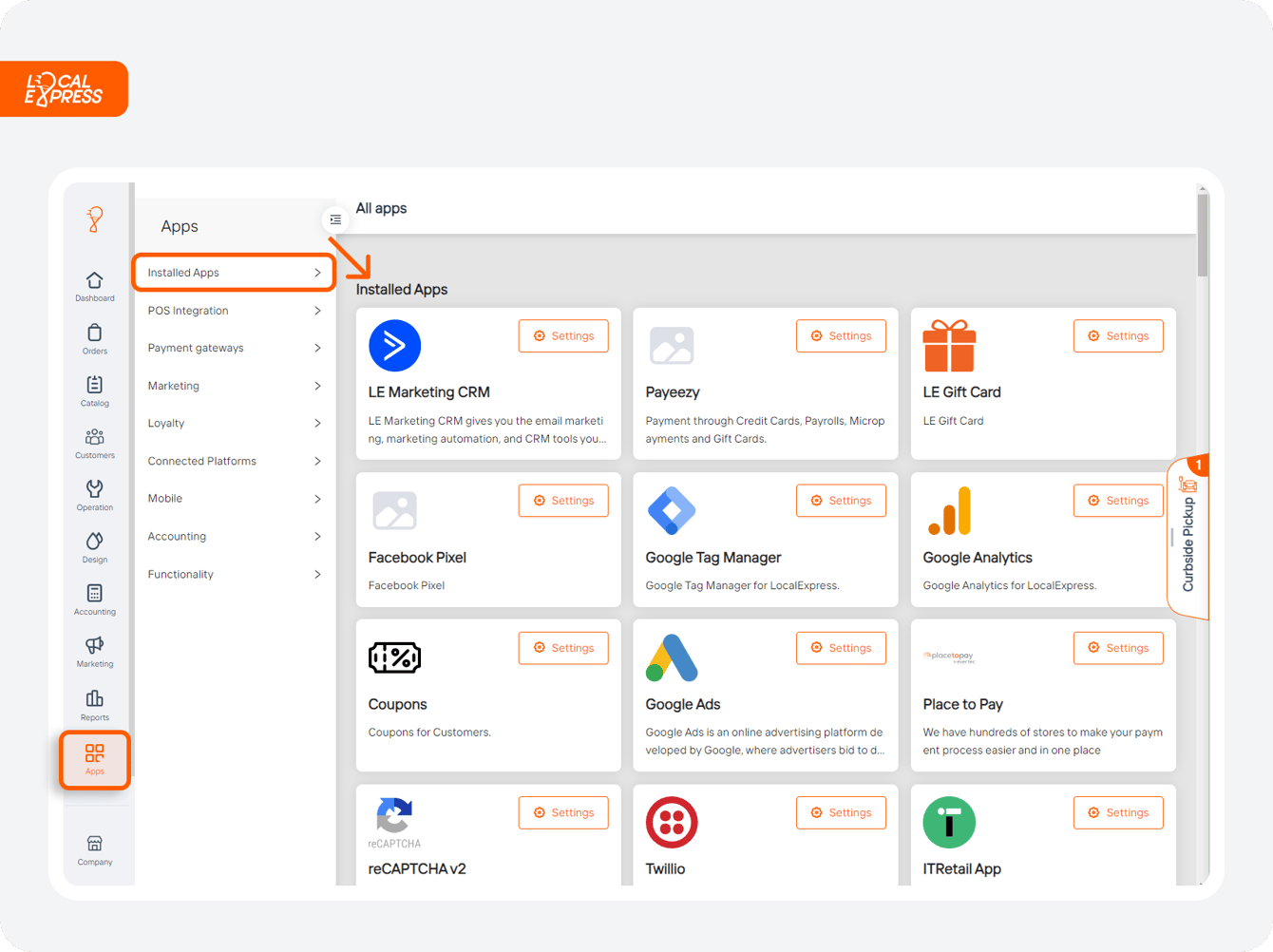 Apps Section of Partner Web